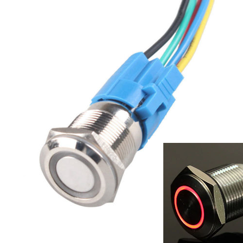 16mm Push Button Latching RED LED Button Switch 12v (Comes With Plug ...